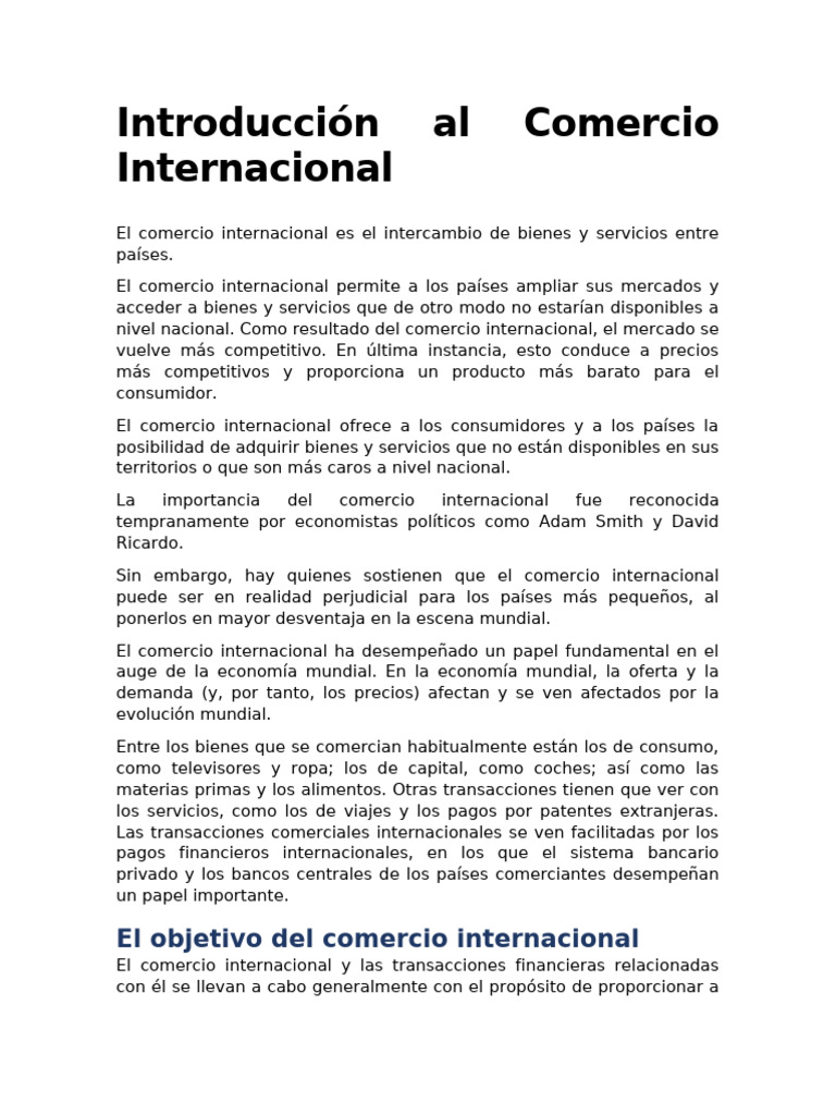 Introduccion y Teorías del Comercio Internacional | PDF | El comercio internacional | Comercio