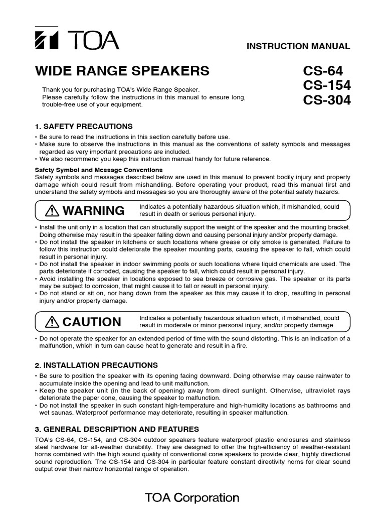 CS-64 154 304 Instr e | PDF | Loudspeaker | Corrosion