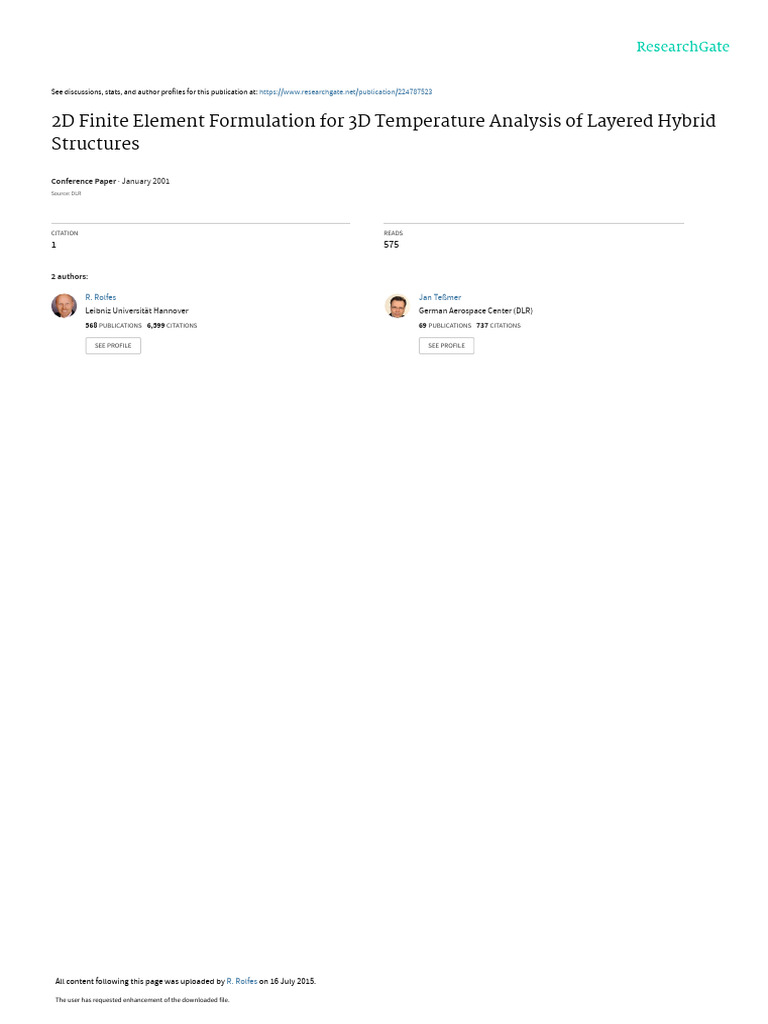 2D Finite Element Formulation For 3D Temperature A | PDF | Finite Element Method | Composite ...