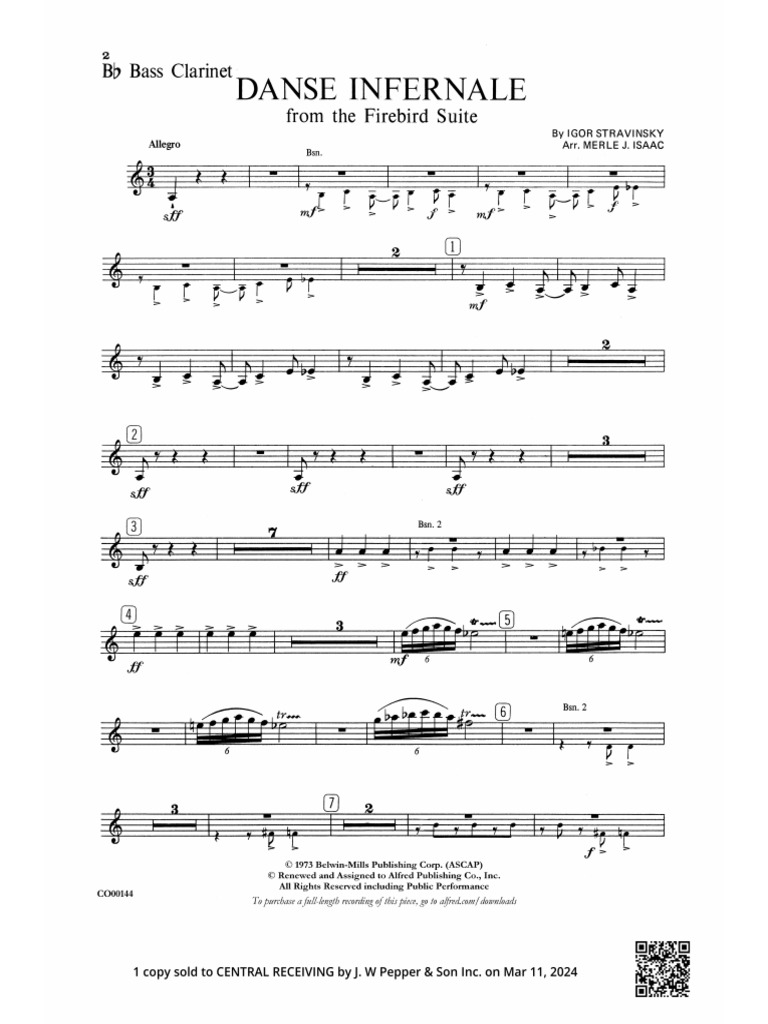 Danse Infernale B-Flat Bass Clarinet | PDF