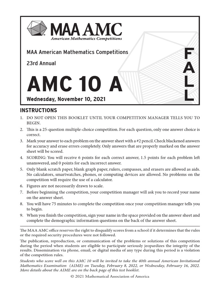 2021 AMC Fall 10A Problems | PDF | Circle | Polynomial