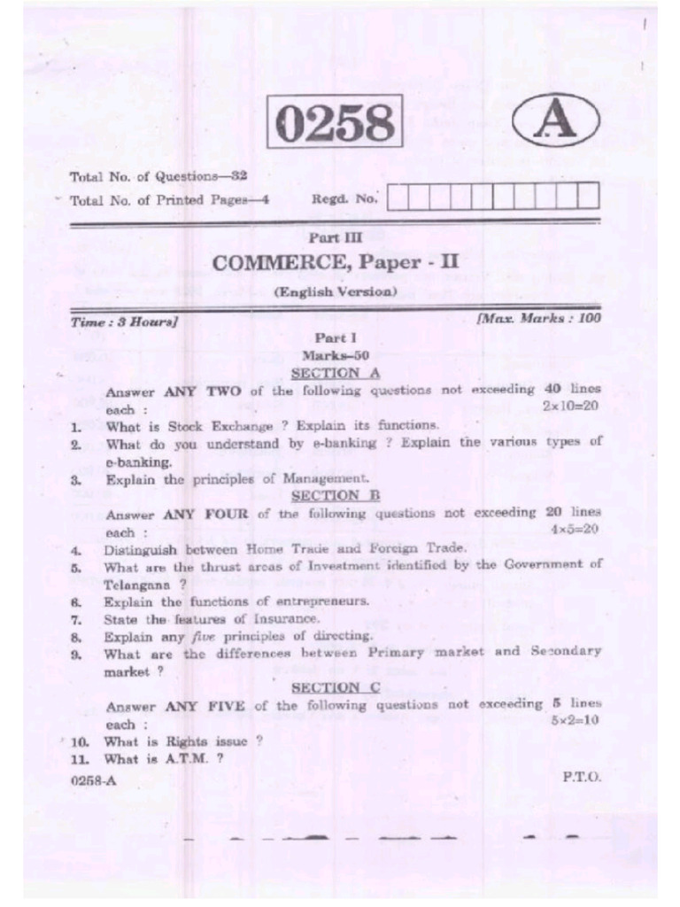 Commerce Model Paper | PDF