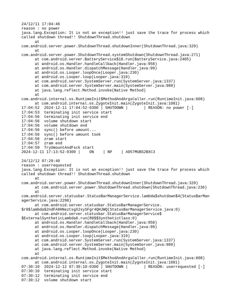 Android Shutdown Reasons Log Analysis | PDF | Java (Programming Language) | Object Oriented ...