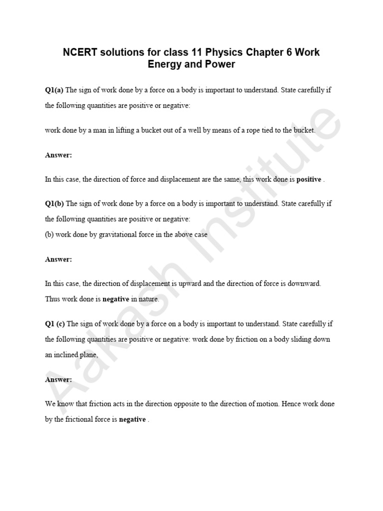 Ncert Solutions Class 11 Physics Chapter 6 Work Energy and Power 0 (2) | PDF | Force | Collision