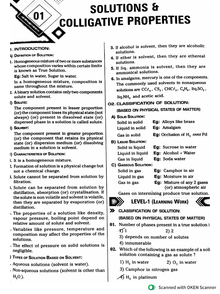 SR Chemistry - Solutions - Concepts and Questions With Answers | PDF
