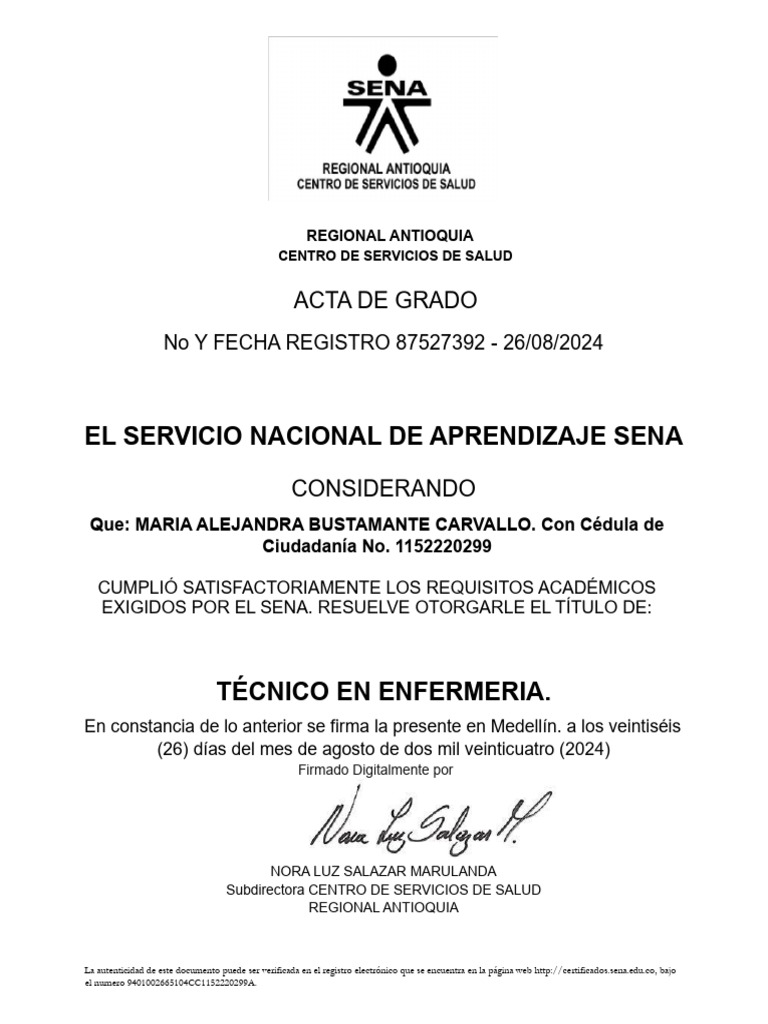 Acta de Grado Sena 2 | PDF