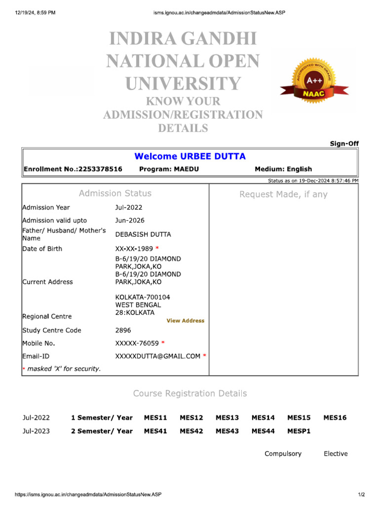 Ignou Admission Status | PDF
