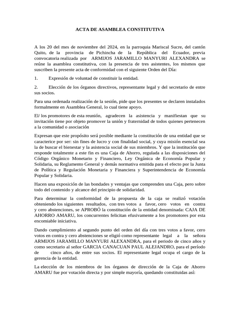 ACTA DE ASAMBLEA CONSTITUTIVA | PDF | Gobierno