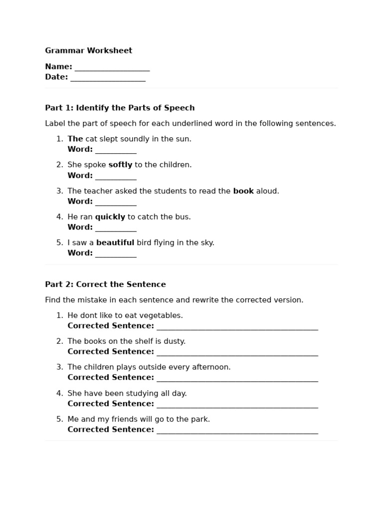 Grammar Worksheet123 | PDF