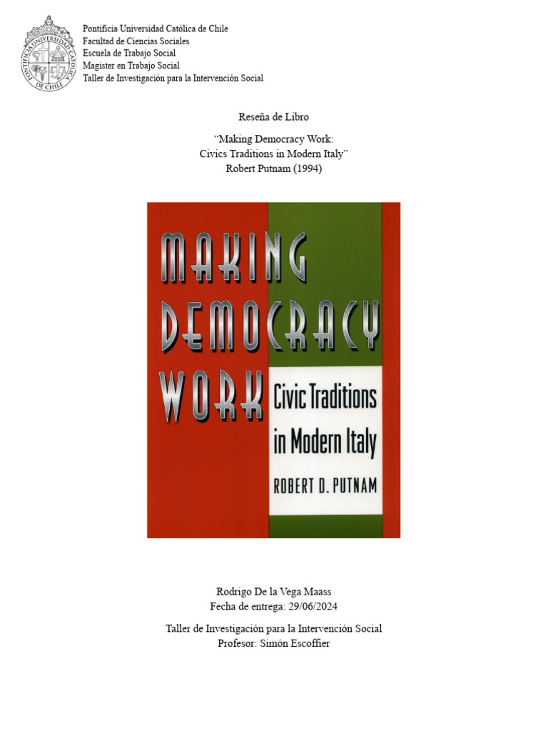Reseña de Making Democracy Work | PDF | Capital social | Inteligencia ...