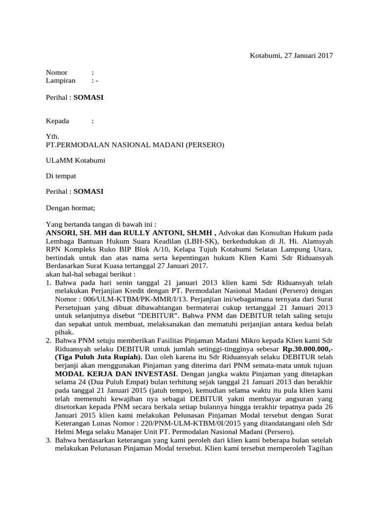 Contoh Surat Somasi | PDF