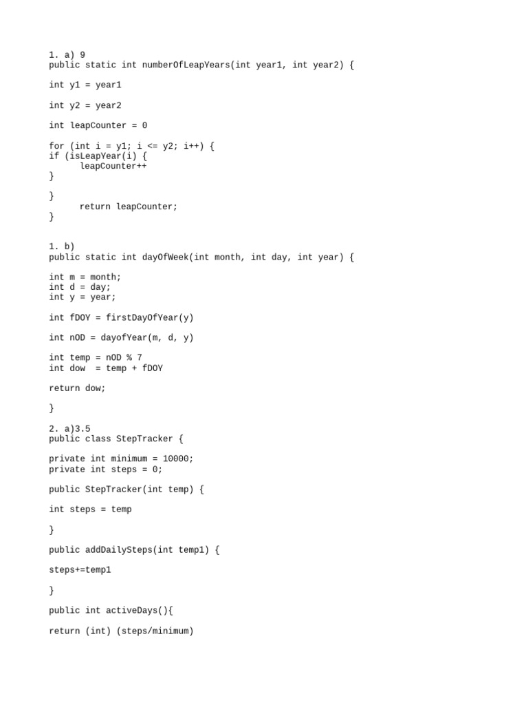 Java Code Examples for Leap Years and Step Tracking | PDF