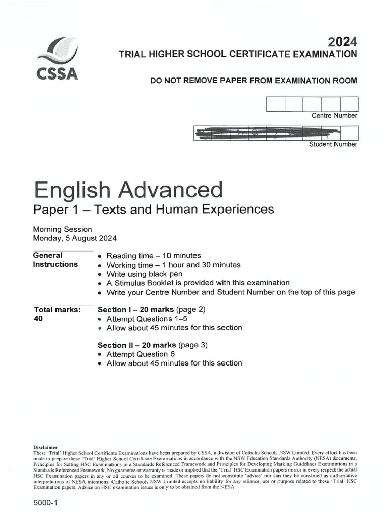 2024 English Advanced Paper 1 - Questions Booklet | PDF