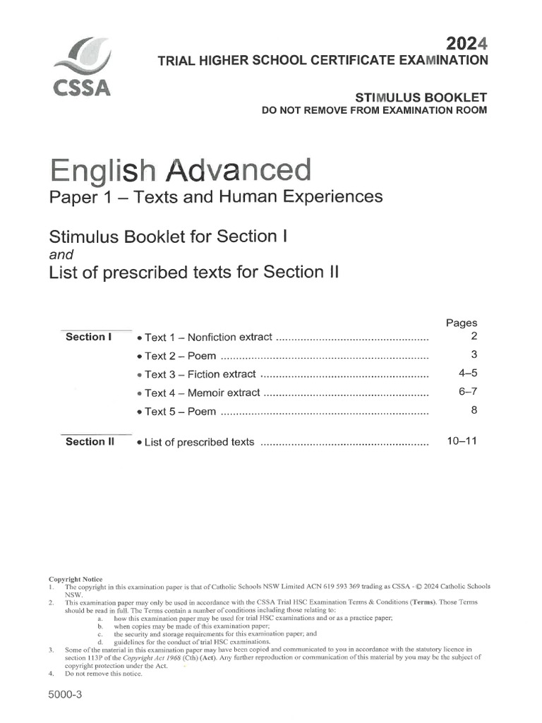 2024 English Advanced Paper 1 - Stimulus Booklet | PDF
