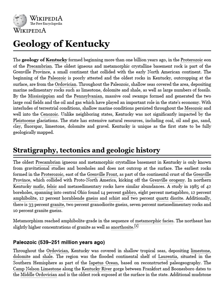 Geology of Kentucky - Wikipedia | PDF | Geology | Earth Sciences