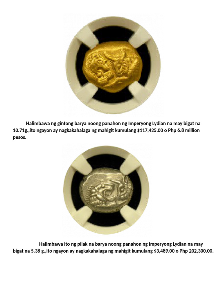 Halimbawa ng gintong barya noong panahon ng Imperyong Lydian na may ... Halimbawa ng gintong barya noong panahon ng Imperyong Lydian na may ...