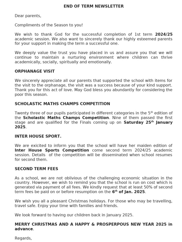 End of First Term Newsletter 2024/25 | PDF