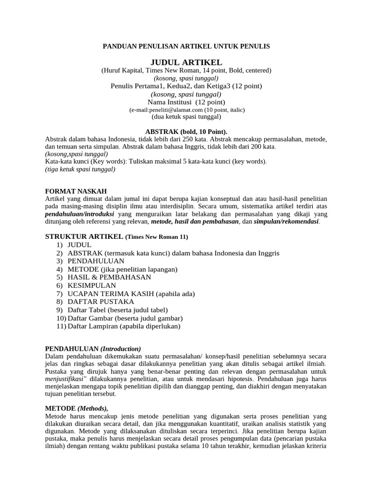 PANDUAN PENULISAN ARTIKEL UNTUK PENULIS (KS) | PDF