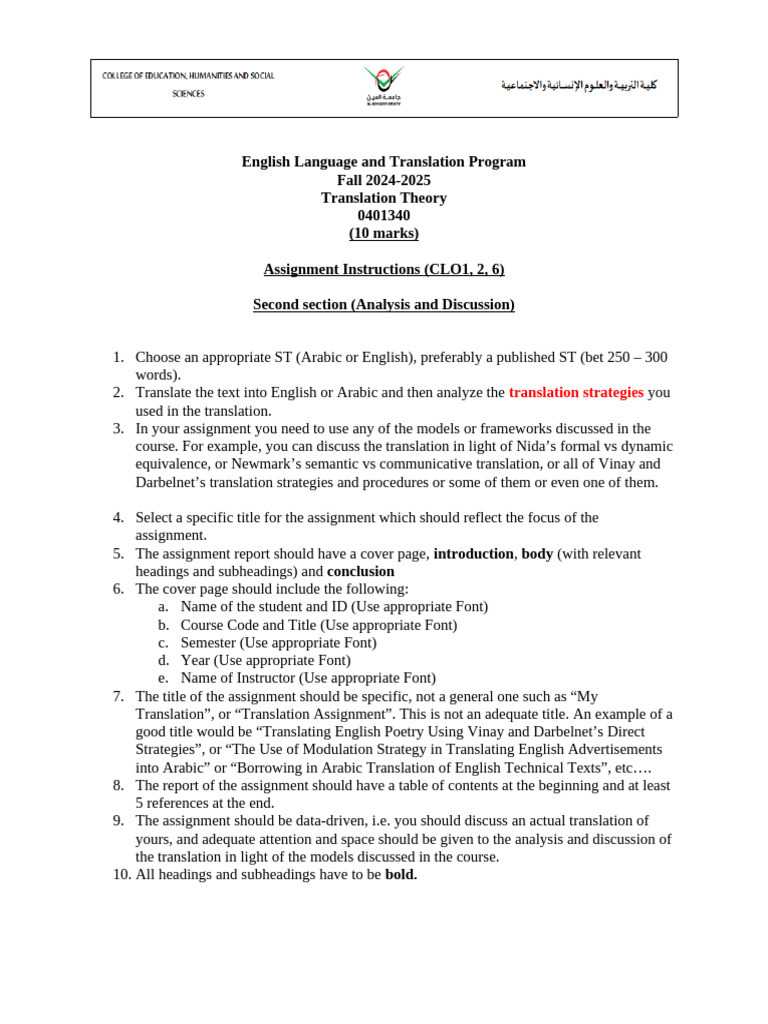 Translation Theory Assignment (Section 2) | PDF | Translations | Plagiarism