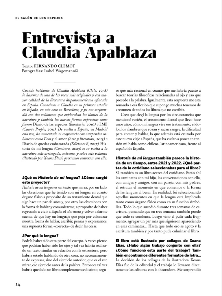 Entrevista A Claudia Apablaza 1221132 | PDF | Libros | Publicación