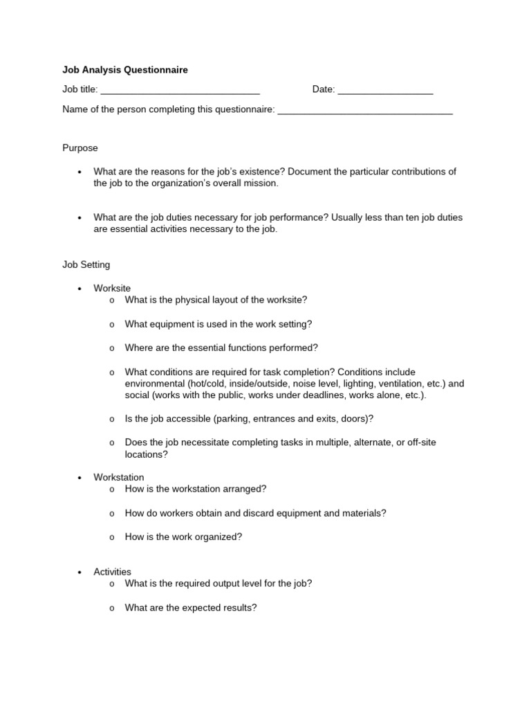 Job Analysis Questionnaire Overview | PDF