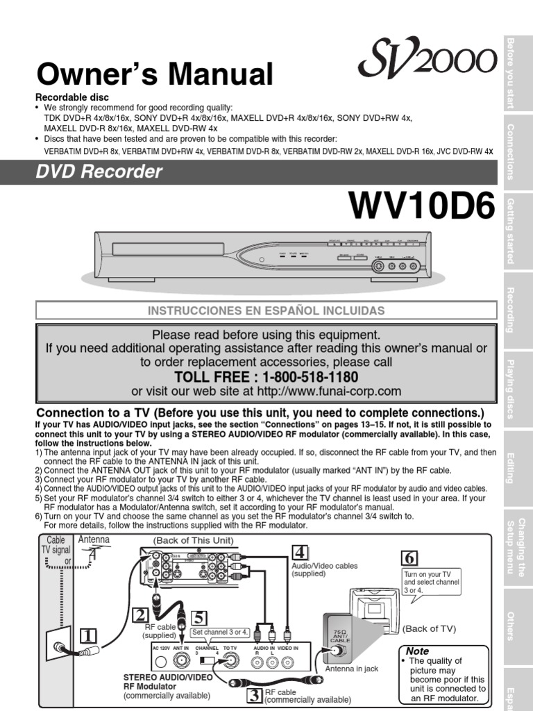 SV2000 DVD Recorder Manual | PDF | Compact Disc | Cable Television
