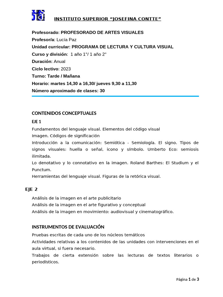 Programa de Lectura y Cultura Visual | PDF | Semiótica | Educación en ...