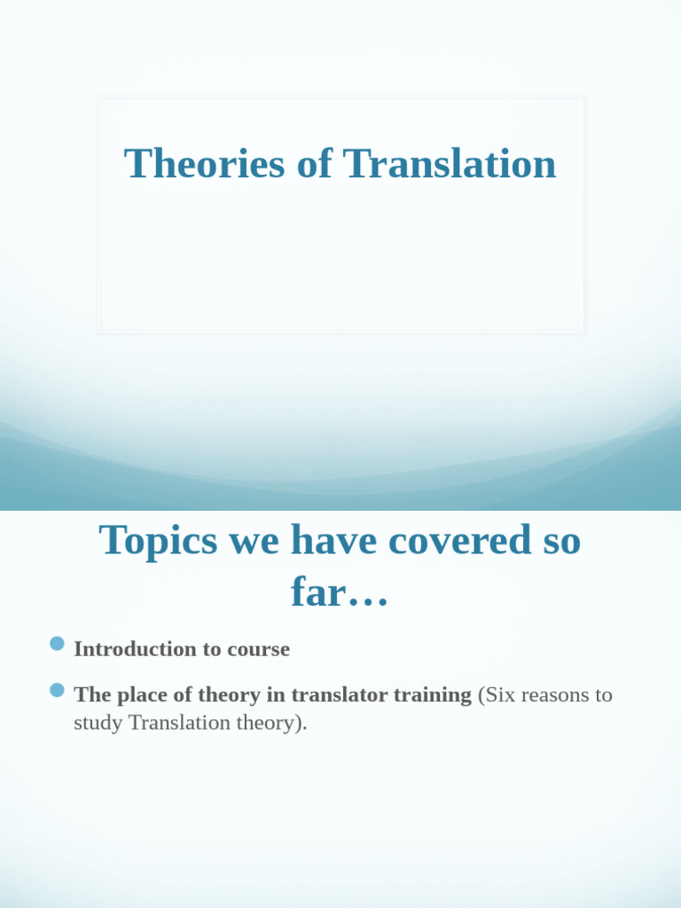 Overview of Translation Theories | PDF | Translations | Applied Linguistics