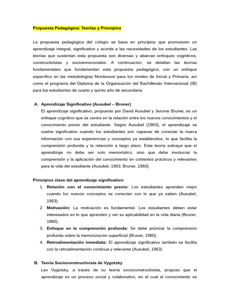 Propuesta Pedagógica Integral y Teórica | PDF | Educación Montessori ...