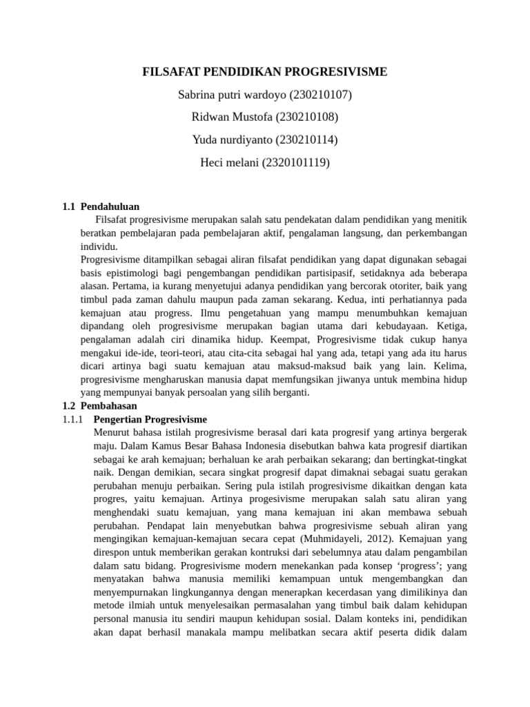 FILSAFAT PENDIDIKAN PROGRESIVISME kel 2 | PDF