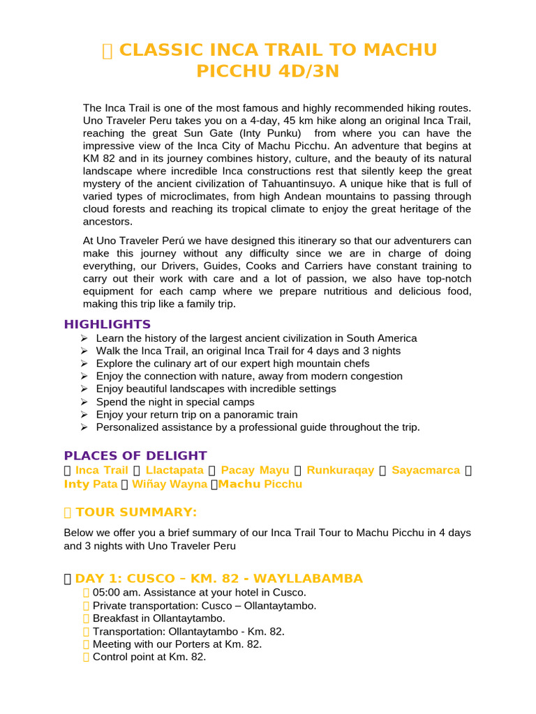 1 - Inca Trail - Machupicchu 4D-3N | PDF | Machu Picchu