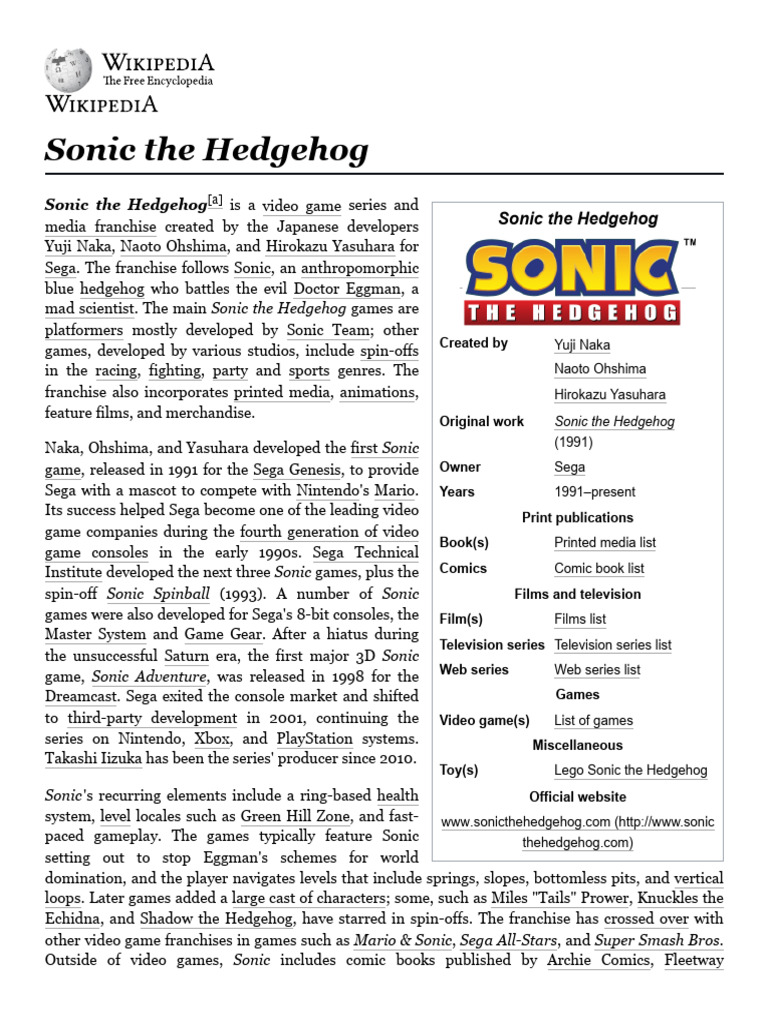 Sonic the Hedgehog Franchise Overview | PDF | Video Game Development ...