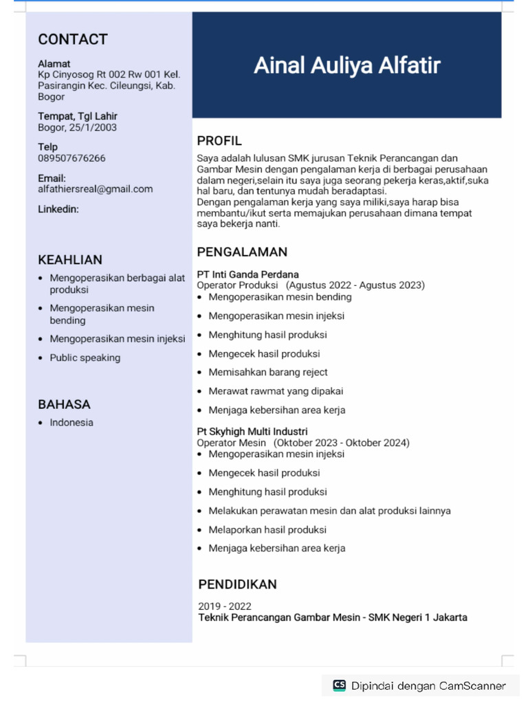 CV Ainal Auliya Alfatirr | PDF