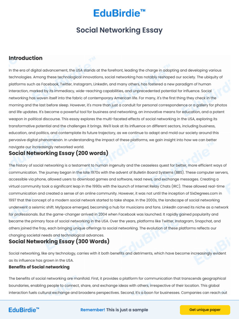 Social_Networking_Essay | PDF | Social Networking Service | Facebook