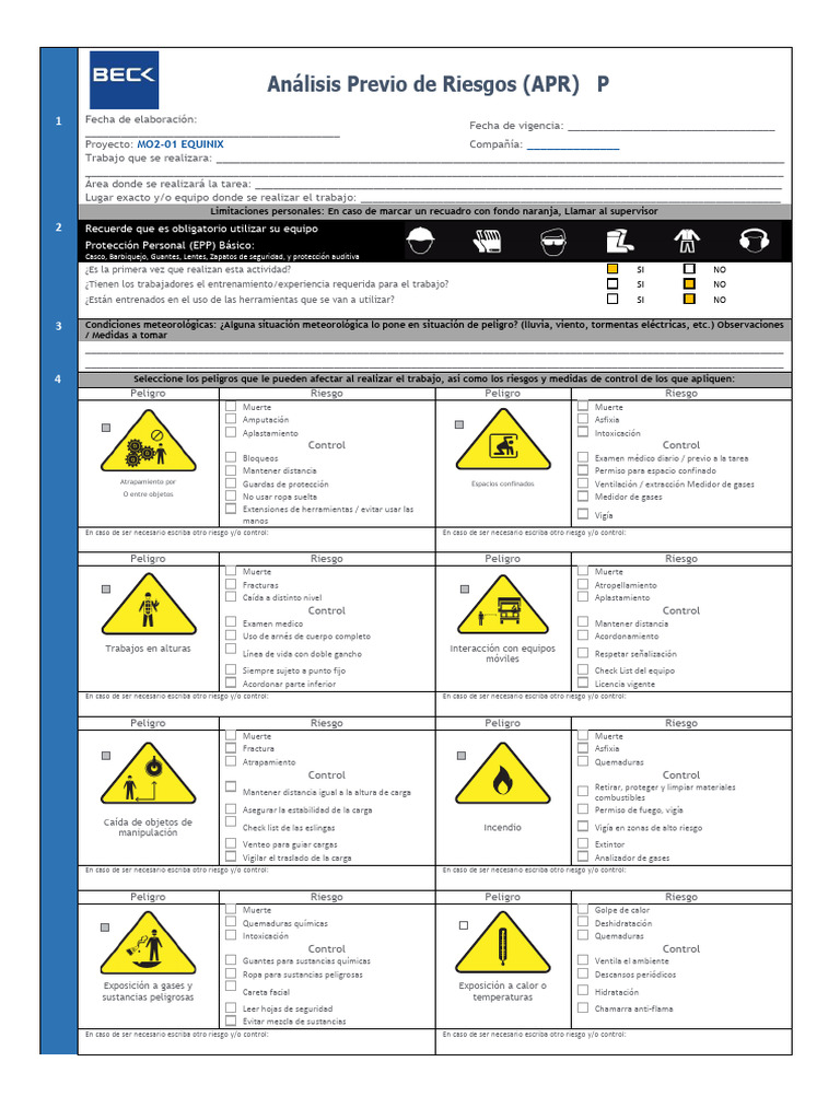 Análisis Previo de Riesgo APR | PDF