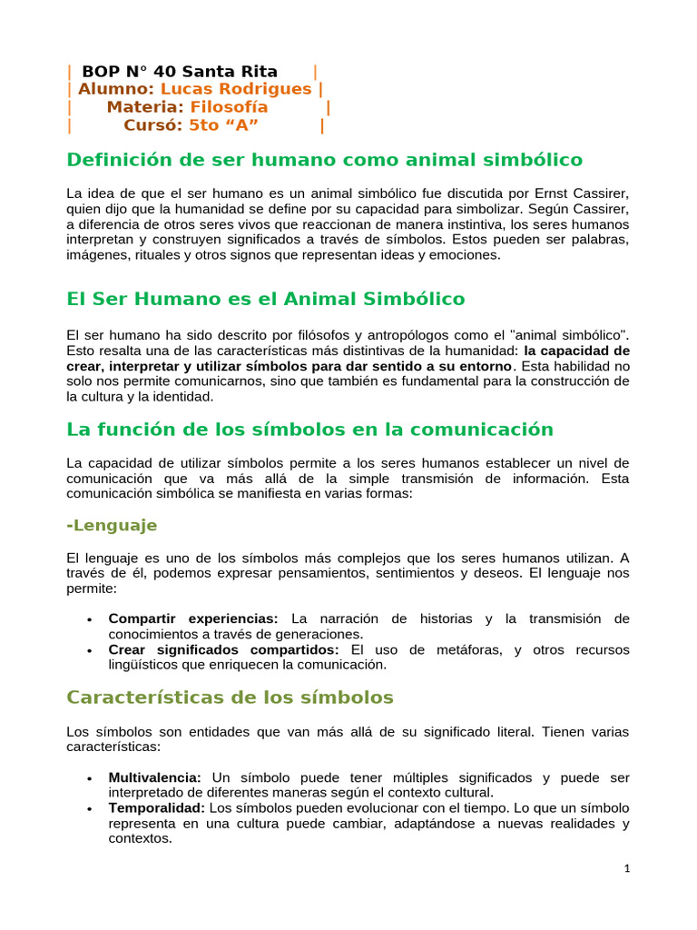 El Ser Humano Es El Animal Simbólico | PDF | Los símbolos | Comunicación