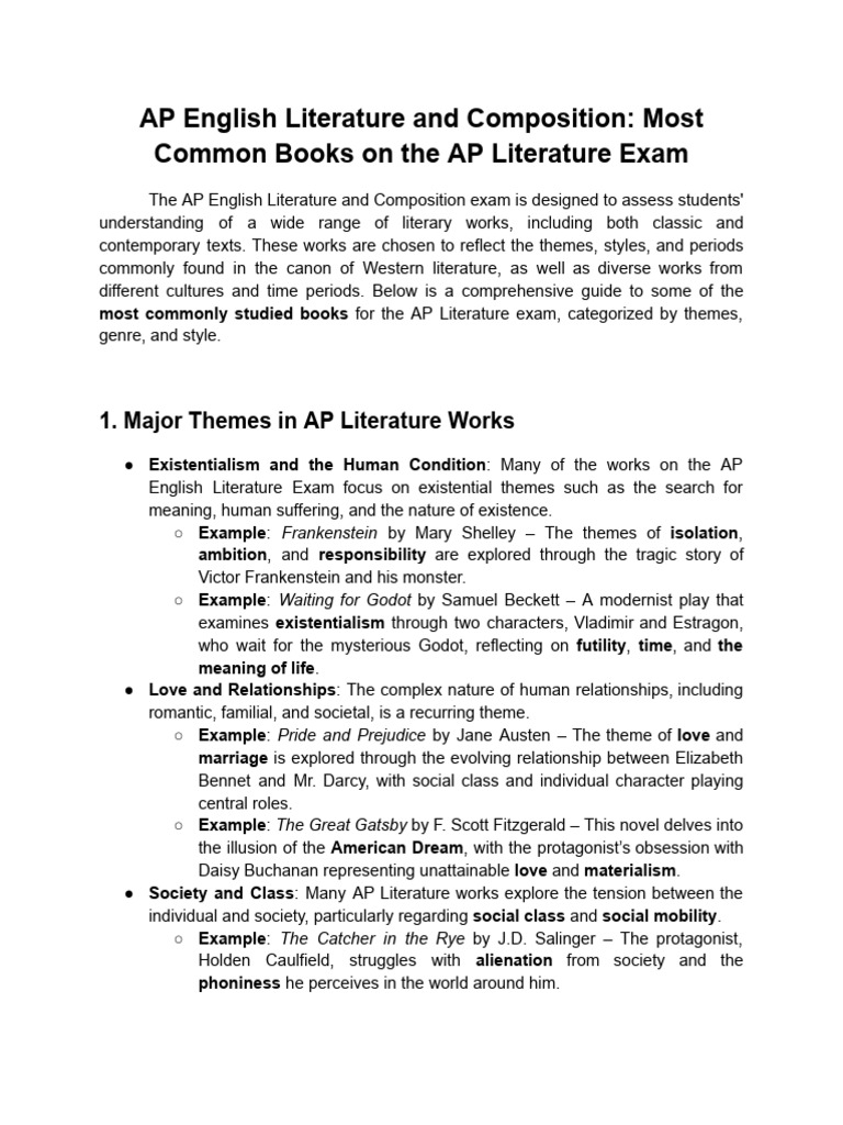 Most Common Books On The AP Literature Exam | PDF | Pride And Prejudice ...