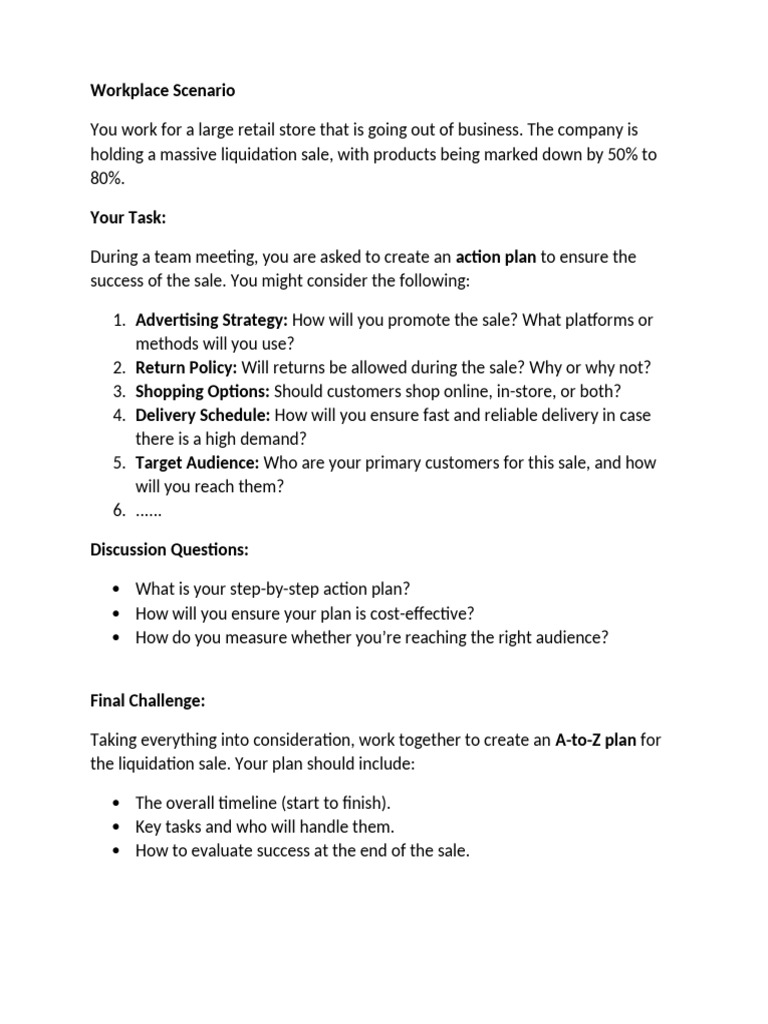 Liquidation Sale Action Plan Guide | PDF | Advertising | Marketing