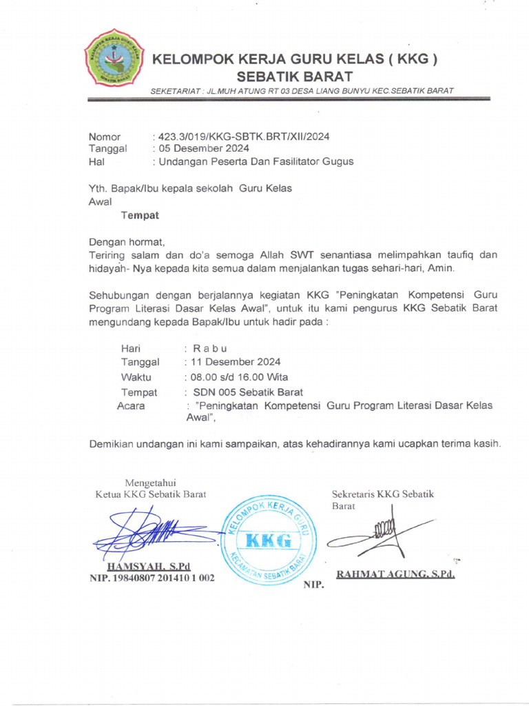 Surat Undangan KKG Desember20241203_08594606 | PDF