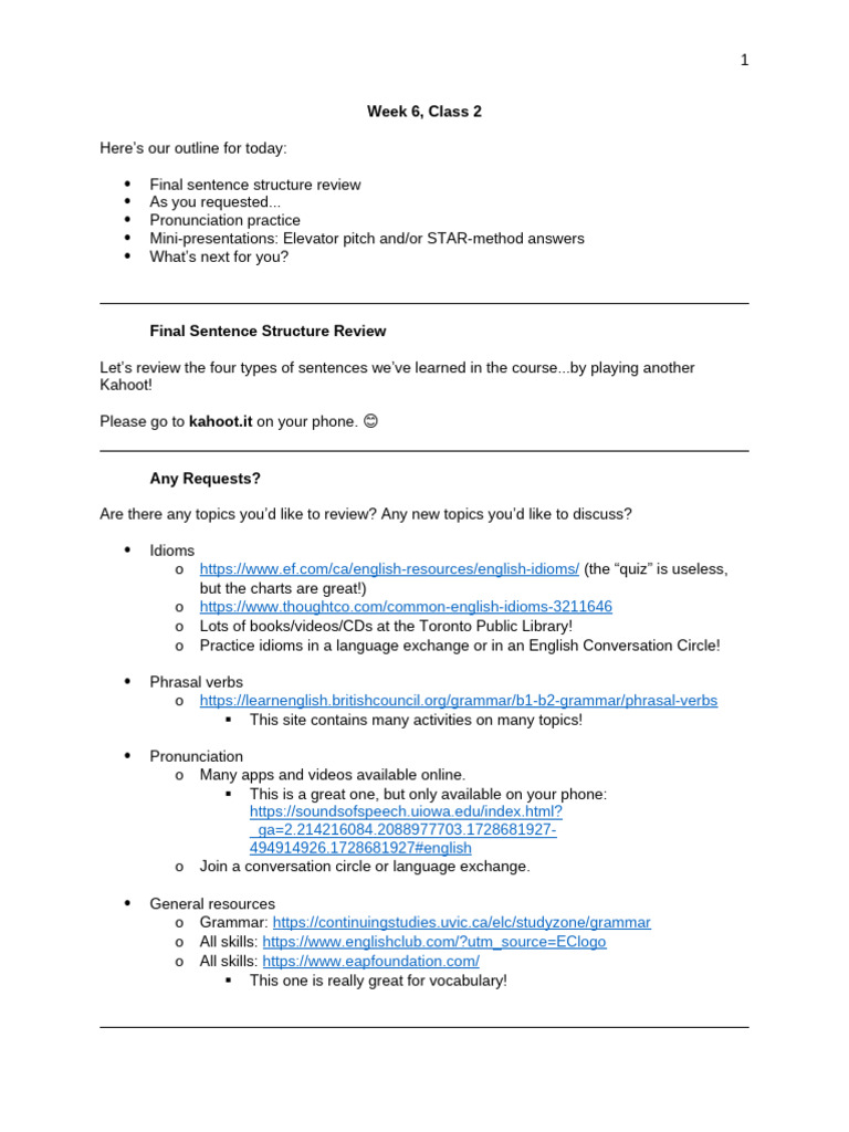 Materials - Week 6, Class 2 (Oct 2024) | PDF | English Language | Syntax
