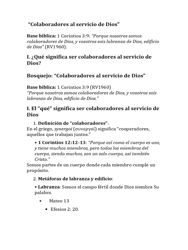 Colaboradores Al Servicio de Dios | PDF | Dios | Primera epístola a los corintios
