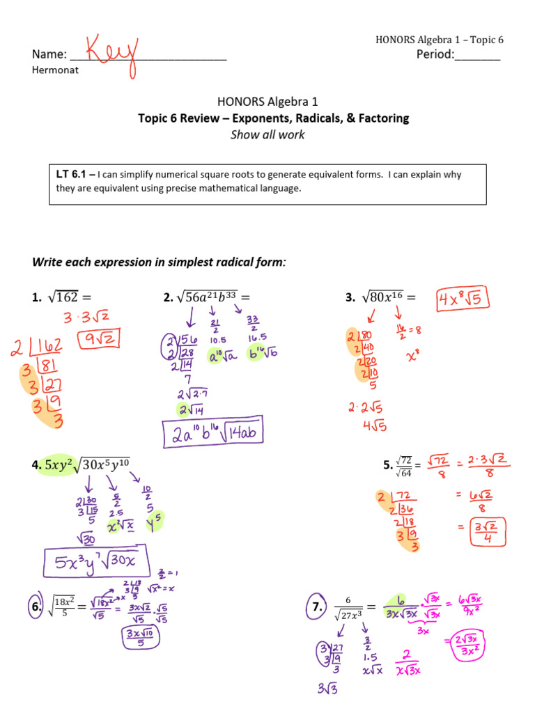 Honors t6 Review s23 Key | PDF | Abstract Algebra | Algebra