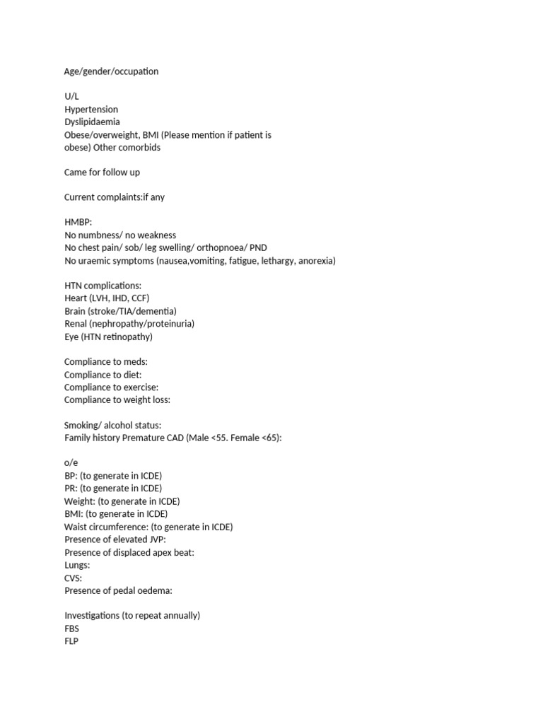 HTN Clerking Template | PDF