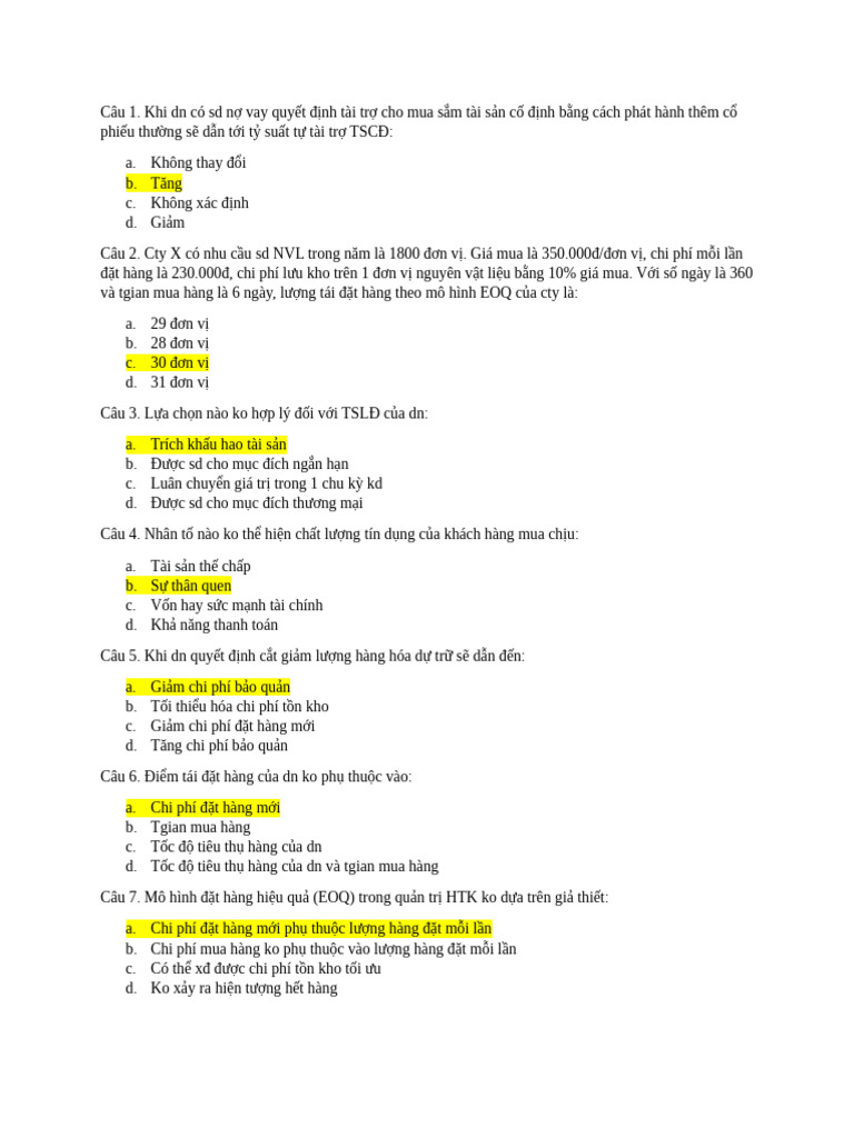 Đề cương trắc nghiệm QTTC | PDF