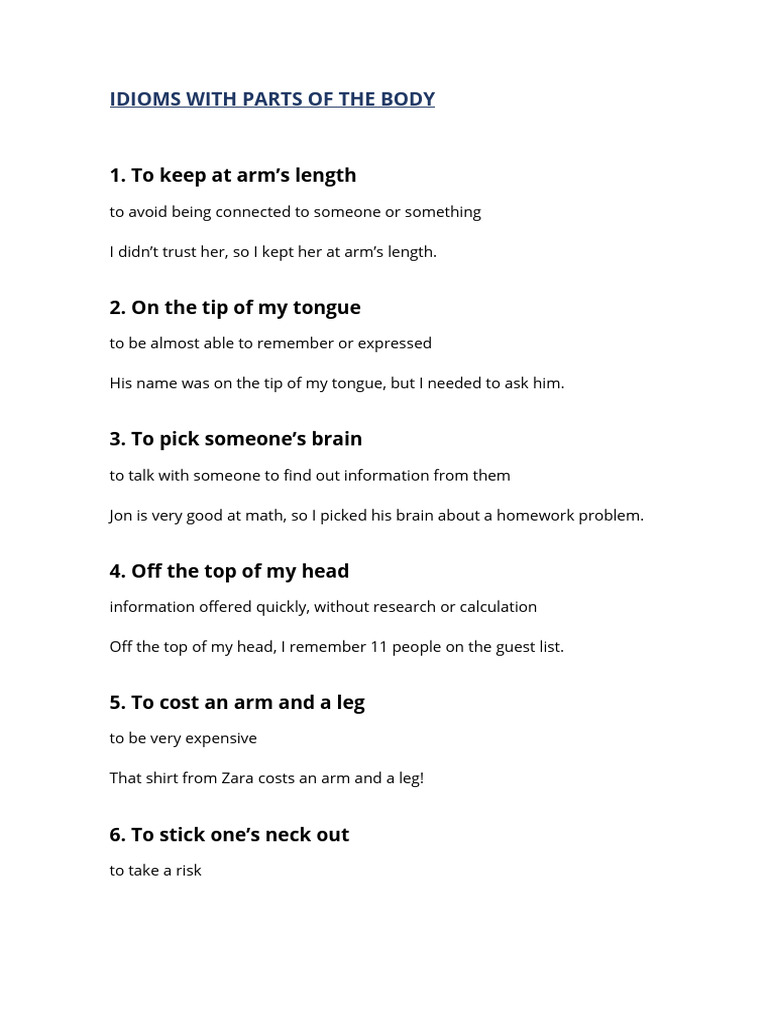 Idioms With Parts of The Body | PDF