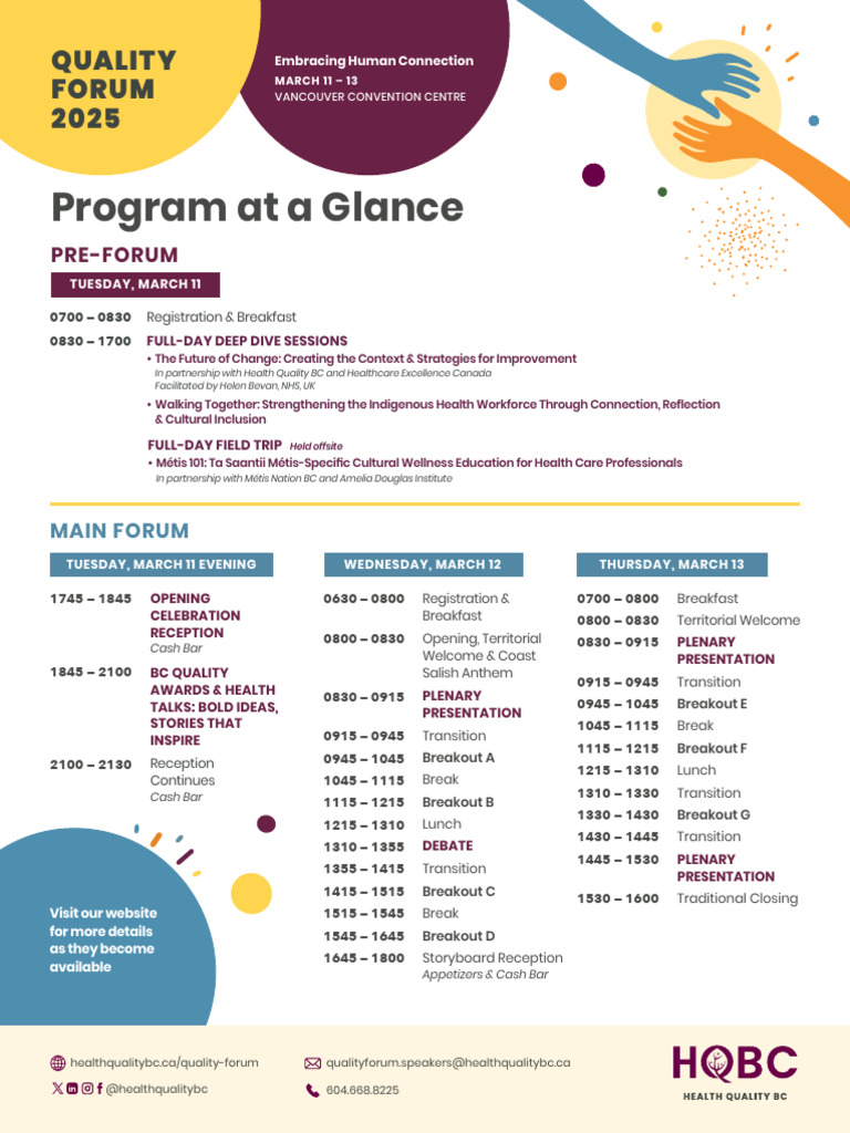 Quality Forum 2025 Program at A Glance Health Quality BC | PDF | Social ...