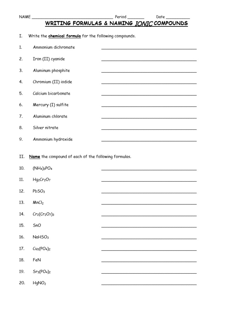 HANDOUT - Writing Formulas and Naming Compounds-1 | PDF | Nitrogen ...