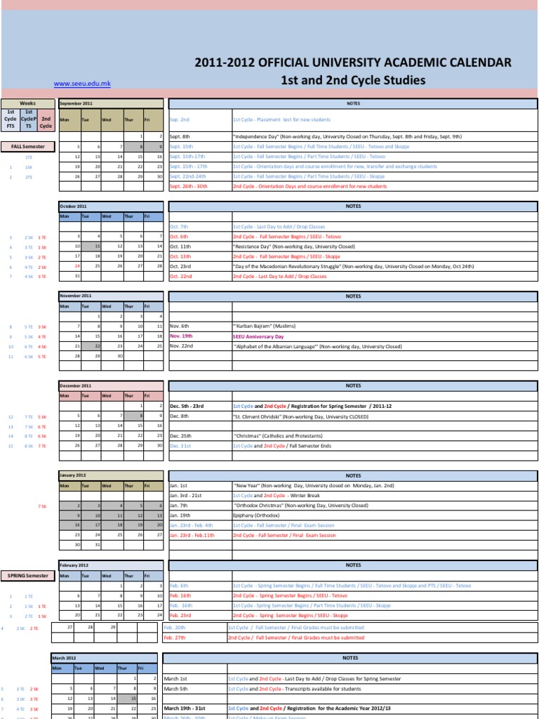 Academic Calendar 2011 12 | PDF | Academic Term | Observances