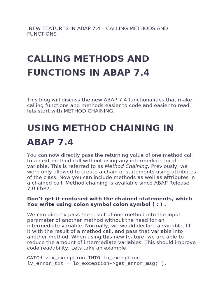 New Features in Abap 7.4 | PDF | Method (Computer Programming) | Constructor (Object Oriented ...