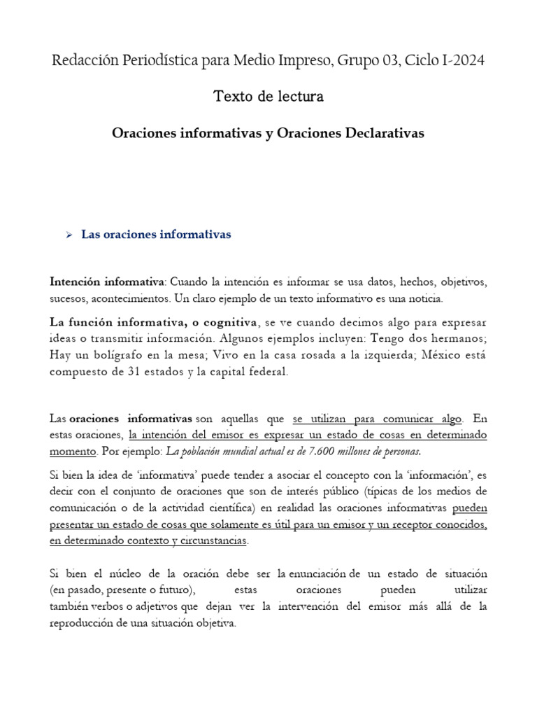 Oraciones Informativas | PDF | Adverbio